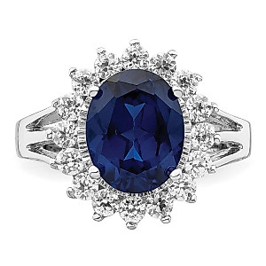 925 Sterling Silver Cubic Zirconia Simulated Blue Spinel Ring Size 7 Measures 15.1mm Wide Jewelry for Women