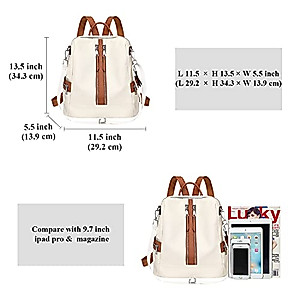 ALTOSY Genuine Leather Backpack Purse for Women Convertible Shoulder Bag Crossbody Bag with Laptop Compartment（S77 White/Brown）