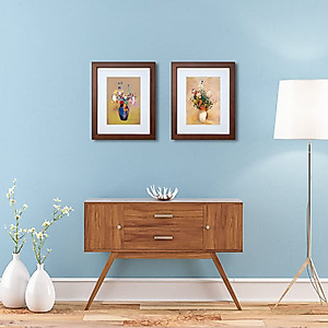 DEKWINN 11x14 Picture Frame Set of 2 Made of Solid Wood with Real Glass for Pictures 8x10 with Mat or 11x14 Without Mat, Wall Mount or Tabletop Gallery Photo Frames, Brown