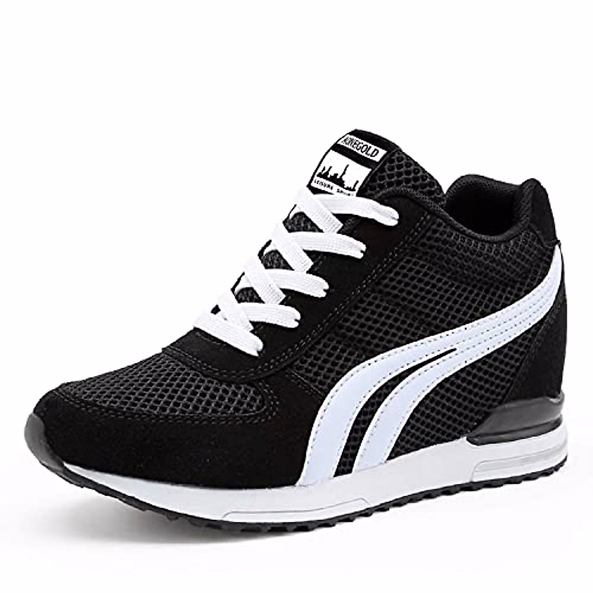 AONEGOLD Womens Hidden Wedges Shoes High Heeled Lightweight Mesh Sneakers Casual Walking Shoes Tennis Chic(Size 39, BK)