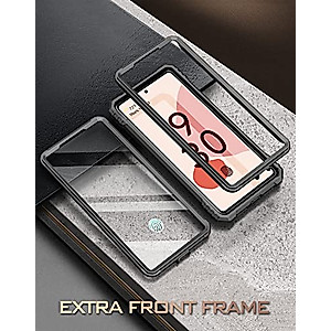 Poetic Revolution Case for Google Pixel 6 5G, Built-in Screen Protector Work with Fingerprint ID, Full Body Rugged Shockproof Protective Cover Case with Kickstand, Black