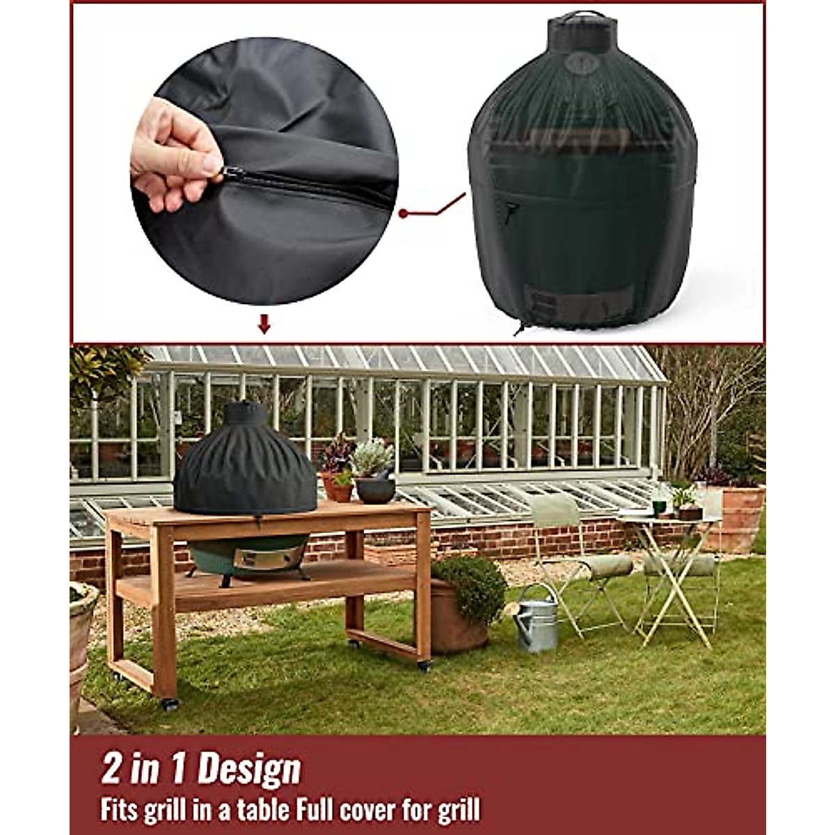 NUPICK Grill Cover for Large Big Green Egg, Kamado Joe Classic Grill, Heavy Duty and Waterproof Grill Cover