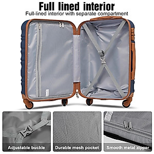 LONG VACATION Luggage Sets 20 IN Carry on Suitcase ABS Handshell Luggage 3 Piece Set with TSA Lock Spinner Wheels (NAVY, 20-Inch)