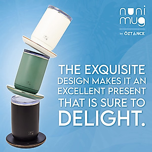 OZTANCE Self Stirring Coffee Mug with Lid - Heated Mug 10 oz, Luxury Design Heated Coffee Mug Warmer Set For Desk Home Office (Black)