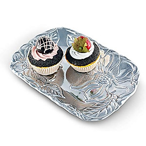 Arthur Court Designs Aluminum Southern Magnolia Flower Food Service Tray, Desktop Storage Organizer, Catchall, Valet, Nightstand or Dresser Hand Polished 9.5 inch Long