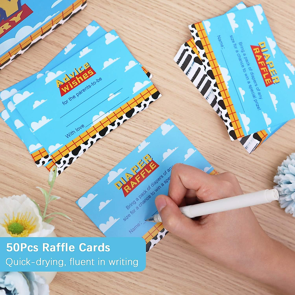 Heboland Cartoon Toy Baby Shower Decorations Diaper Raffle Box with 50 Tickets Cards,It's A Boy Story Baby Shower Theme Game