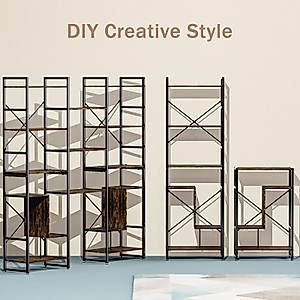 BALLMENT Large Bookshelf,Triple Wide 5 Tier Book Shelf,Industrial Metal Bookacse with 15 Open Display Shelves,Modern Rustic Brown Bookshelve for Office, Living Room,Kitchen,Library - Rustic Brown