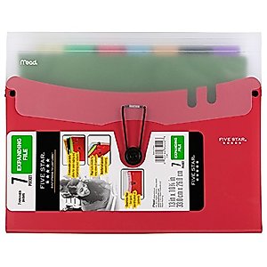 Five Star Expanding File with Removable Files, 7-Pocket Expandable File Folder, 13" x 10-1/4", Red (73944)