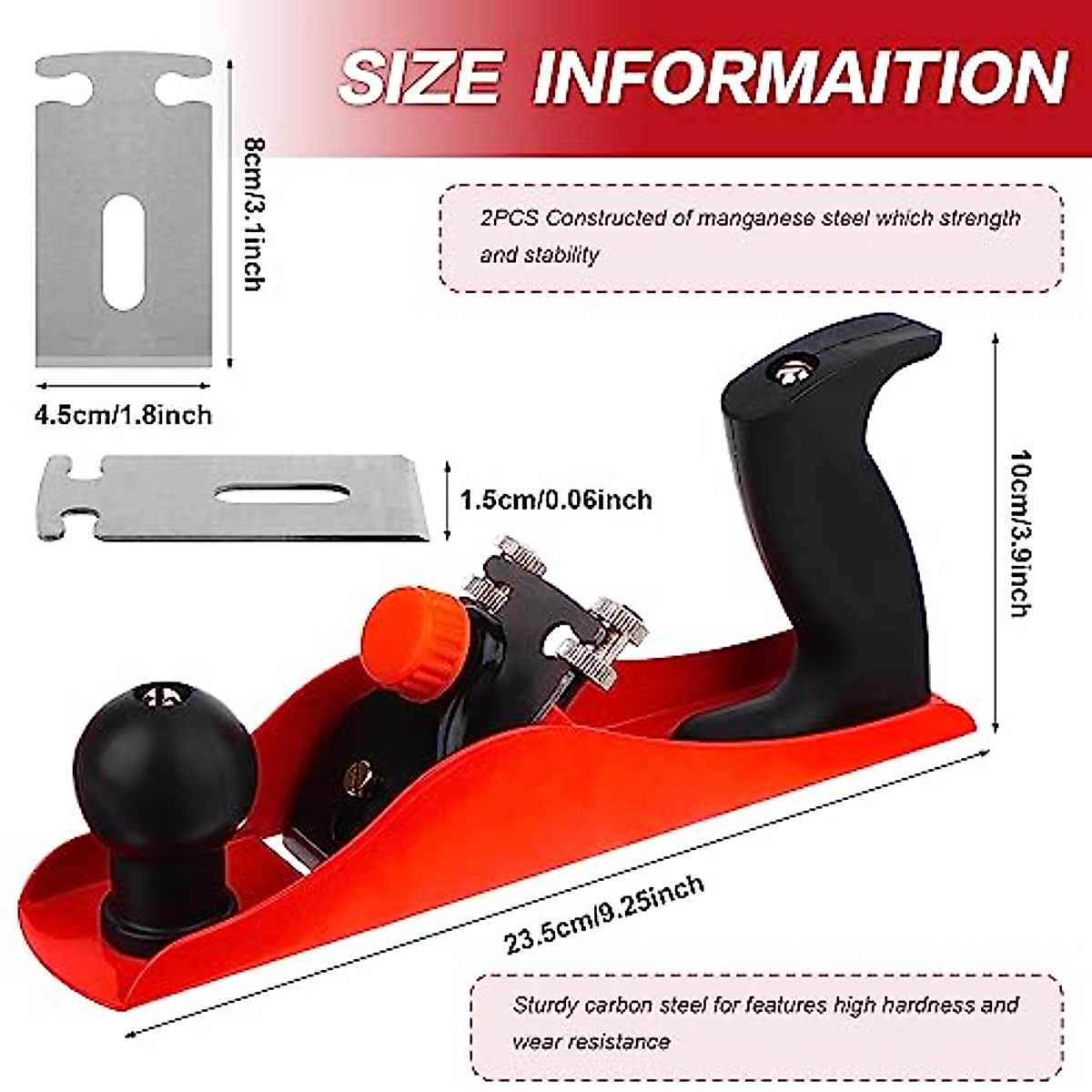 2 Pcs Hand Planer with Replacement Blade for Woodworking, No. 4 Adjustable Wood Planer, 2 Inch Bench Plane Jointer Plane for DIY Door Installation