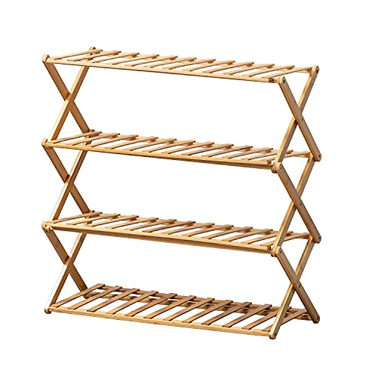 Maydear Foldable Multi Tier Bamboo Shoe Rack, Multifunctional Shoe Shelf Free Standing Shoe organizer-4 Tier