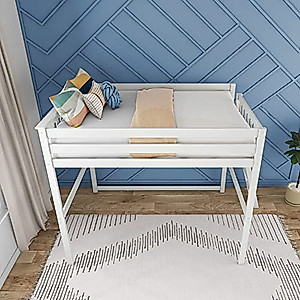 Max & Lily Full Size High Loft Bed with Ladder on End, White, Solid Wood Modern Bed Frame for Kids/Teens, Pine, Non-Toxic Finish, 400 lb. Weight Capacity, Easy Assembly