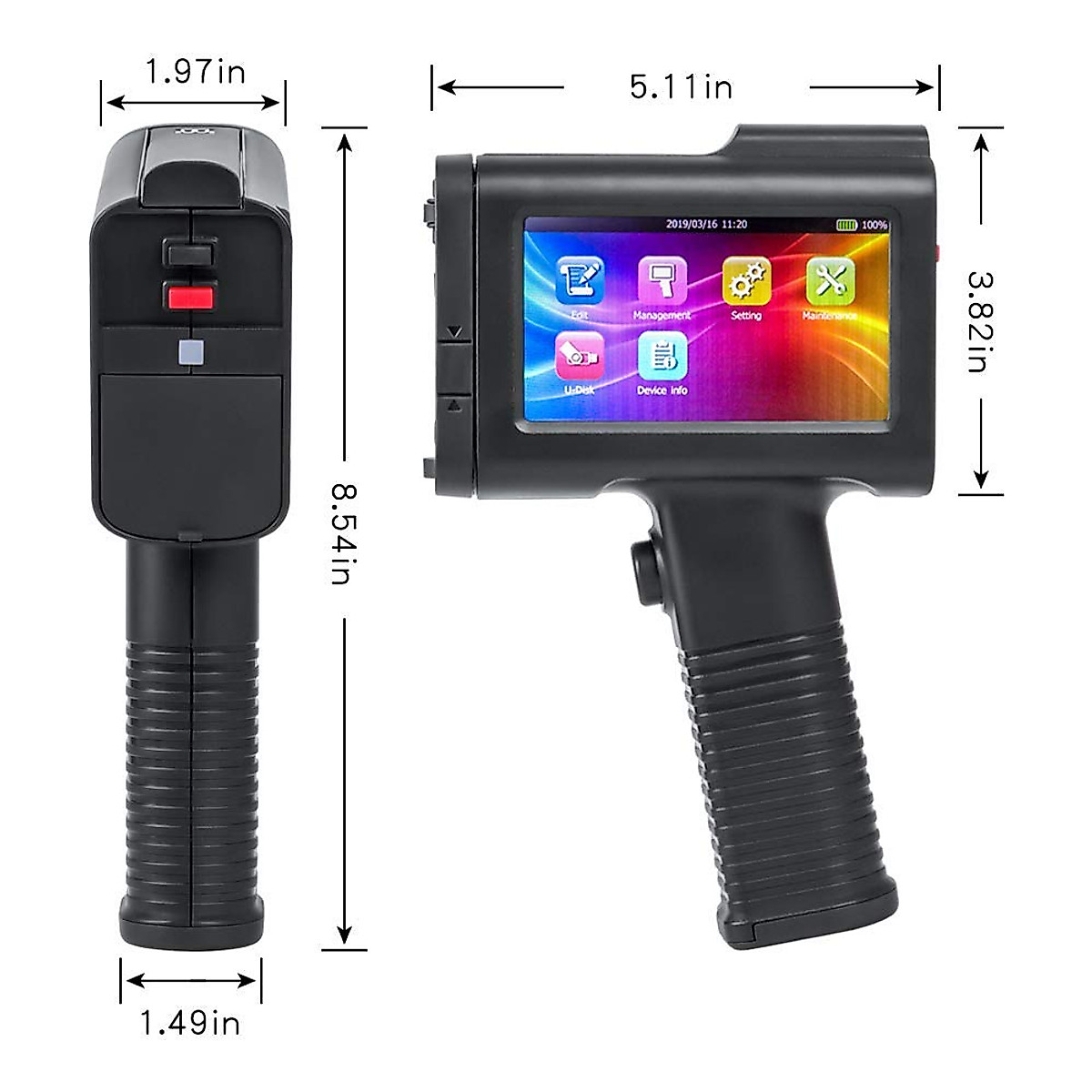 OLYBSJET Handheld Inkjet Printer HH6105B2 with bt-2580P Black & LED Touch Screen for Code Variable Data QR Logo Serial on Multi Surface,Expiration Date Printer (Support 17 Languages) (0.5inch/B2)