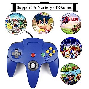 Tevodo N64 Controller, Upgraded Joystick Classic Wired Controller Compatible with N64 Console(Blue and Red)