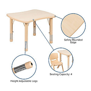 Flash Furniture Emmy 21.875"W x 26.625"L Rectangular Natural Plastic Height Adjustable Activity Table Set with 2 Chairs