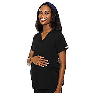 Med Couture Women's Maternity V-Neck Scrub Top, Black, Medium