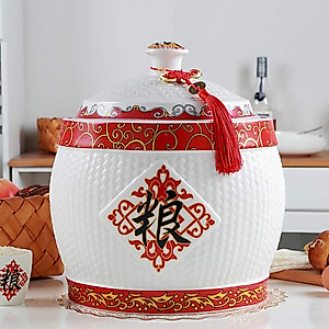 Food Storage Containe Food Rice Storage Containe Sealed Storage Tank,Chinese Jar,Ceramic Rice Cylinder With Lid,Large Capacity Cat And Dog Food Storage Bucket,Chinese Style Design,Holiday Gifts
