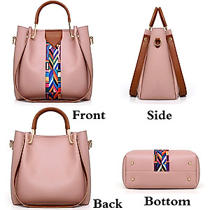 Rullar Women Handbag Set 4 in 1 Top Handle Bag Soft PU Leather Tote Satchel Stitching Shoulder Clutch Bag Purse Wallet Grey