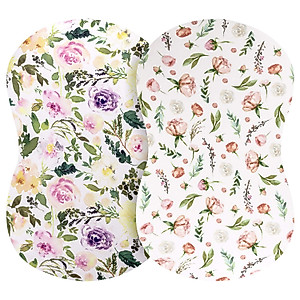 Pobibaby - 2 Pack Premium Bassinet Sheets for Standard Bassinets - Ultra-Soft Premium Knit, Stylish Floral Pattern, Safe and Snug for Baby (Allure)