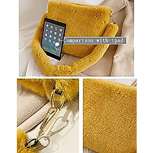 Women Soft Faux Fur Shoulder Bag Fuzzy Leopard Print Handbags Plush Tote Bags Clutch Purse (Black)