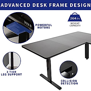 VIVO Electric Height Adjustable 77 x 71 inch Corner Stand Up Desk, 2 Black 30 inch Deep Table Tops, Black Frame, Memory Controller, L-Shaped Standing Workstation, DESK-KIT-3E7B