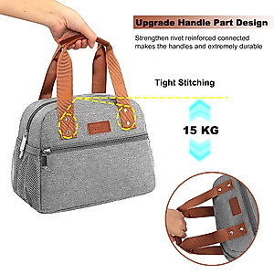 Lunch Bag for Women Freezable Lunch Tote Bag Organizer Reusable Cooler Lunch Box for Adult Outdoor Work,School and Picnic Insulated Lunch Bag with Pocket (Gray)