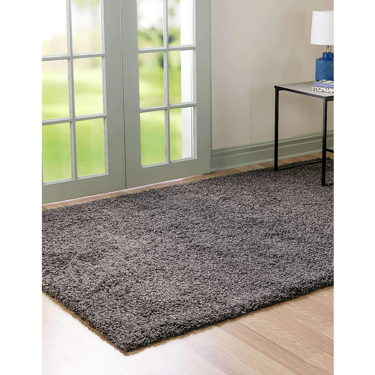 Unique Loom Solid Shag Collection Area Rug (10' x 13' 11" Rectangle, Graphite Gray)