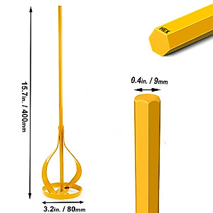 Viganoc Paint and Mud Mixers, Paint Stirrer for Drill Bits in 1 to 5 Gallon Drums, Fits all Standard Drill Bits, Hex Head Non-slip, Easy to Clean, Paint and Plaster Mixers Stirrer Tools (Yellow)
