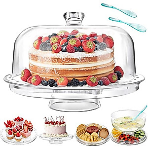 Masthome Cake Stand with Demo Cover, 6 in 1 Multi-Functional Serving Platter Display Stand for Christmas Wedding Party, Acrylic Cake Plate/Salad Bowl/Dessert Platter, BPA-Free, Send 1 Fork and 1 Spoon