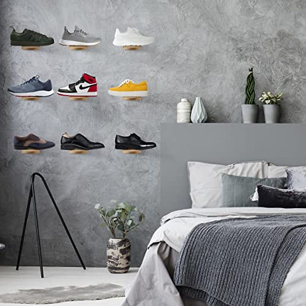 Wall Shoe Shelf - Pine Wood Shoe Display Shelf- Traditional Creations Set of 6 Wall Mount, and Adhesive Tape Installation, Floating Shoe Display Stand for Sneakersshelf