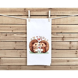 Hedgehog Kitchen Towel 100% Cotton Flour Sack Funny Cute Dish Tea Hand Towel Home Decor Gift Idea Love Valentine's Day Decoration