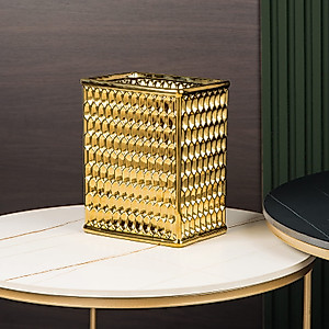 RZCNC Ceramic Gold Square Trash can Waste Basket, Decorative Garbage Can for Bathroom, Bedroom, Home Office, Kitchen, Dorm, College (1.5 Gallon, Small, Open Top)