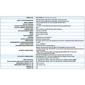 Samlex SEC-1235M Desktop 30A Switching Power Supply, Advanced switch-mode technology, Reliable power with minimum weight and size, Circuit innovations minimize output voltage ripple and RFI