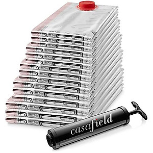Casafield 15 Vacuum Storage Bags - Variety Pack (3 SM, 3 MD, 3 LG, 3 XL, 3 Jumbo) with Travel Hand Pump - Space Saving Compression Bags for Clothes, Blankets, Comforters