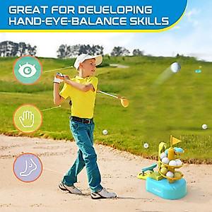 EagleStone Kids Golf Clubs Set, Outdoor Toddler Baby Golfs Set Toy W/ 2 Club Head, 15 Training Golf Balls, 4 Rings, 2 Putting Mat and 1 Holes, Indoor Sports Game for 3 4 5 6 7 8 9 Years Old Boy Girls…