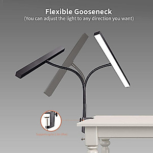 NovoLido LED Piano Desk Lamp, 2-in-1 Bright Flexible Tall Table Lamp with Base & Clamp Interchangeable, 10W Architect Desk Lights for Home Office, 1000lm, 3 Color Modes, 30 Brightness Levels, Black