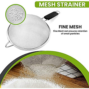 Fine Mesh Strainer with thermo plastic rubber handle - Sieve Fine Mesh Stainless Steel - Ideal to Sift Flour, Icing Sugar, Fruits and Vegetables (5.5 Inches)