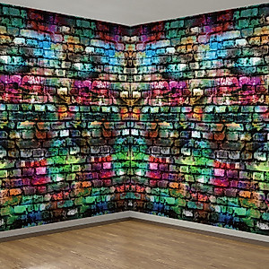 Colorful Brick Tablecloth 54 x 108 Inches Retro Brick Table Cover Graffiti Brick Table Cloth for 80s 90s Hip Hop Disco (3 Pcs)