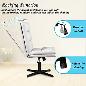 TAVATA High Back Armless Office Desk Chair No Wheels, PU Leather Cross Legged Office Chair, Wide Seat Home Office Desk Chairs, Adjustable Swivel Vanity Task Computer Chair (White)