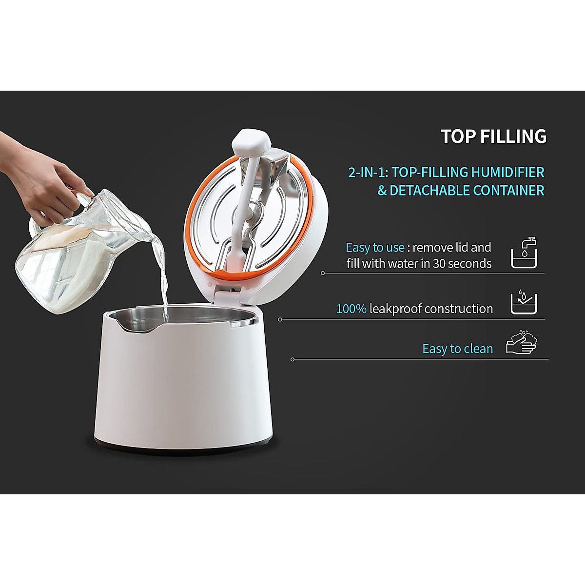 Carepod One 31S Stainless Steel Ultrasonic Cool Mist Humidifier Whisper-Quiet Easy Clean for Large Room 1gal (4liter), Only 3 Washable Parts, Auto Shut-off