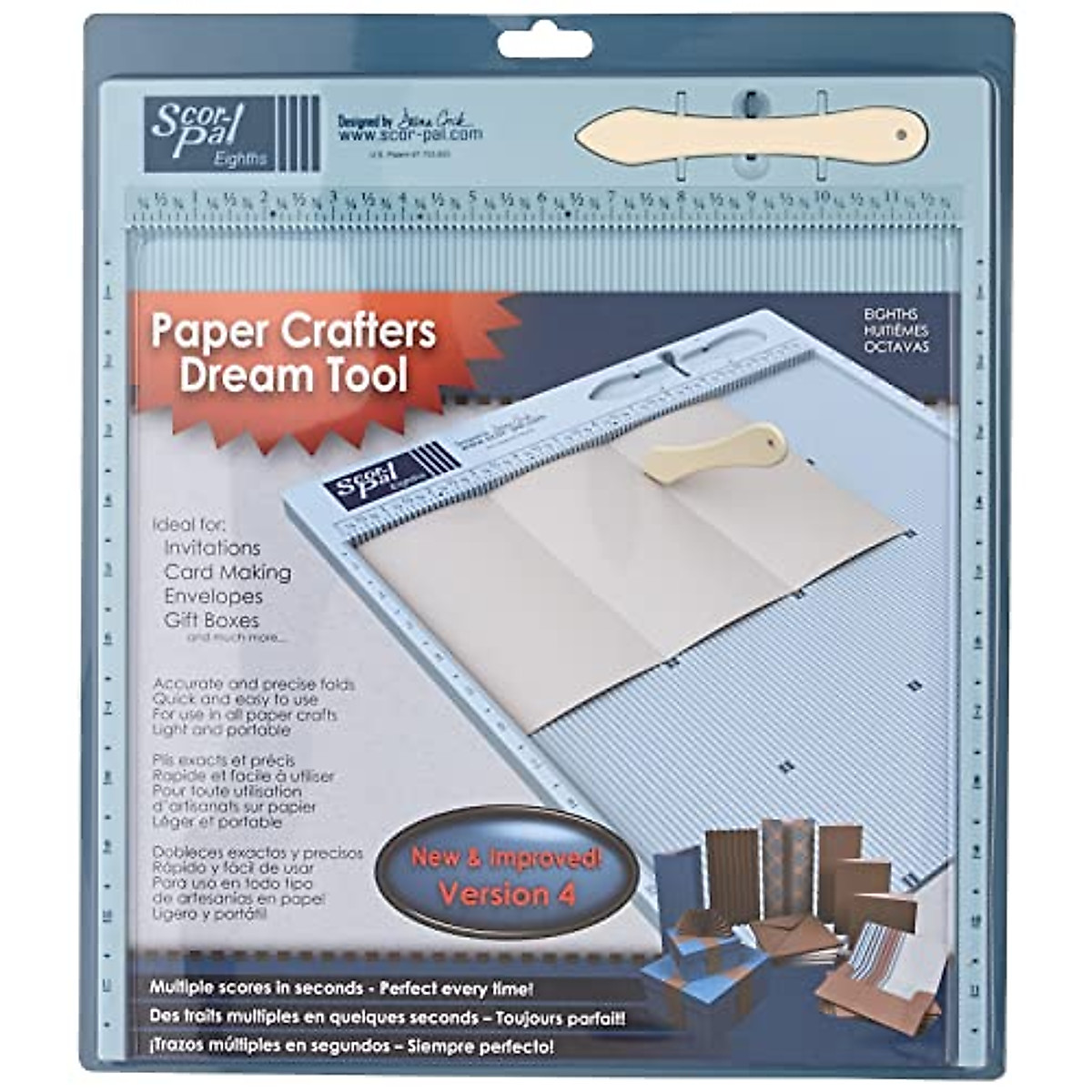 Scor-Pal SP108 Eighths Measuring and Scoring Board, 12" by 12", 1/8" Space Grooves