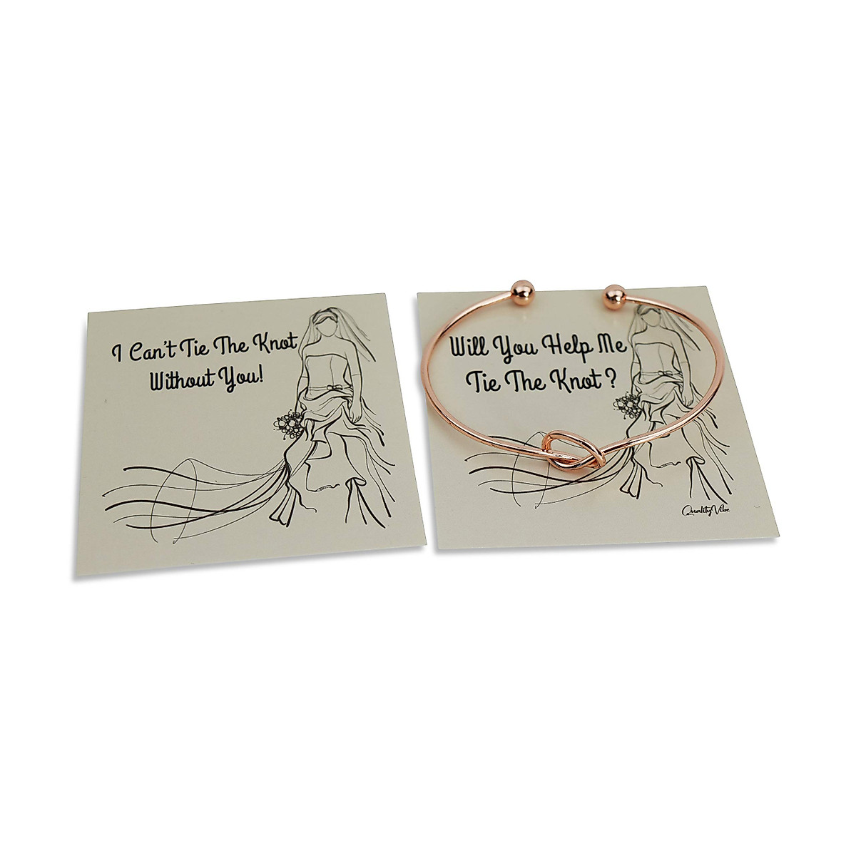 7 Rose Gold Bridesmaid Gift Bracelets Kit. "I Can't Tie The Knot Without You" Bridesmaid Cards & Gift Box. The Tie Knot Cuff or Heart Bracelet Gifts Is a perfect Proposal Idea & Bridal Party Gifts.