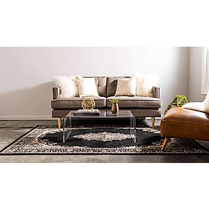 Unique Loom Reza Collection Traditional Persian Style Area Rug, 8 x 10 ft, Black/Beige