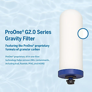 ProOne G2.0 9-Inch Gravity Water Replacement Filter for Big+ Countertop Gravity Water Filtration Systems, 2 Pack, Independently Tested Proven to Reduce PFAS