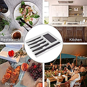Hemoton Utensils Drawer Organizer PP and Silicone Silverware Organizer Tray Kitchen Tableware Sorting Box for Home Restaurant Hotel (White)