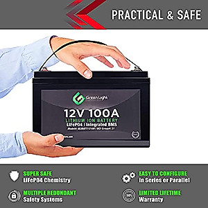 GLI Lithium-ion Deep Cycle Rechargeable Battery – 12v 100Ah IP54 Extreme Weather Resistant – up to 5,000 Cycle Long-Life – for Marine, Trolling Motors, RV, Off-Grid and Solar – with Charger & Cables
