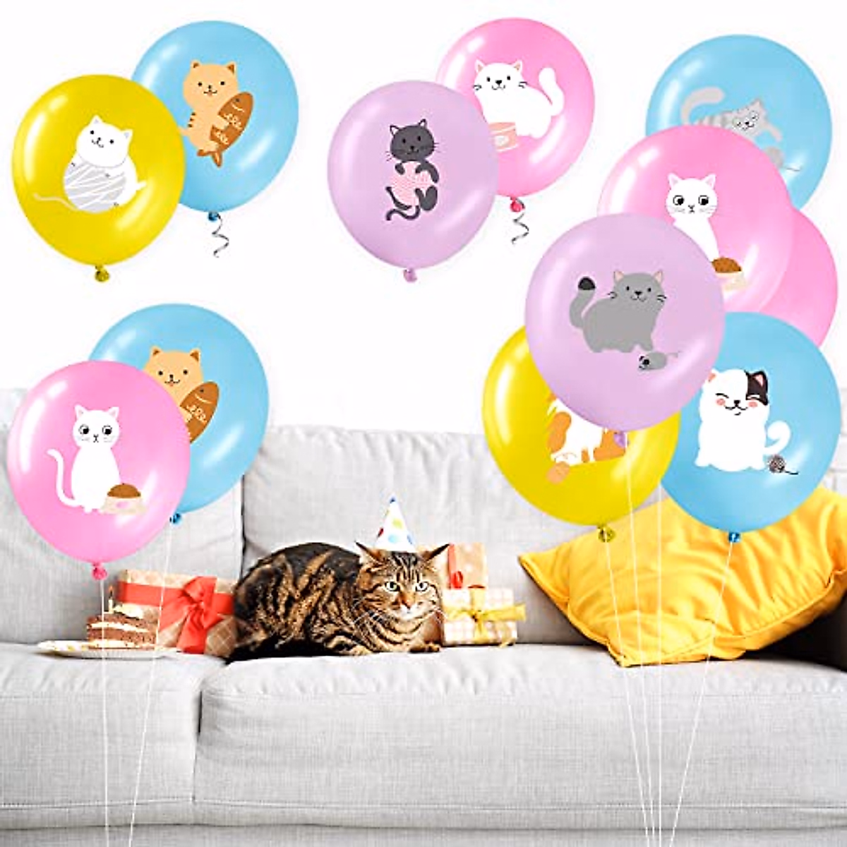 36 Pcs Cat Theme Party Latex Balloons Animal Cat Print Decorations Cartoon Cat Party Favors for Boy Girls Cat Kitty Theme Birthday Party Decorations Supplies, 12 Inches(Cartoon Style)