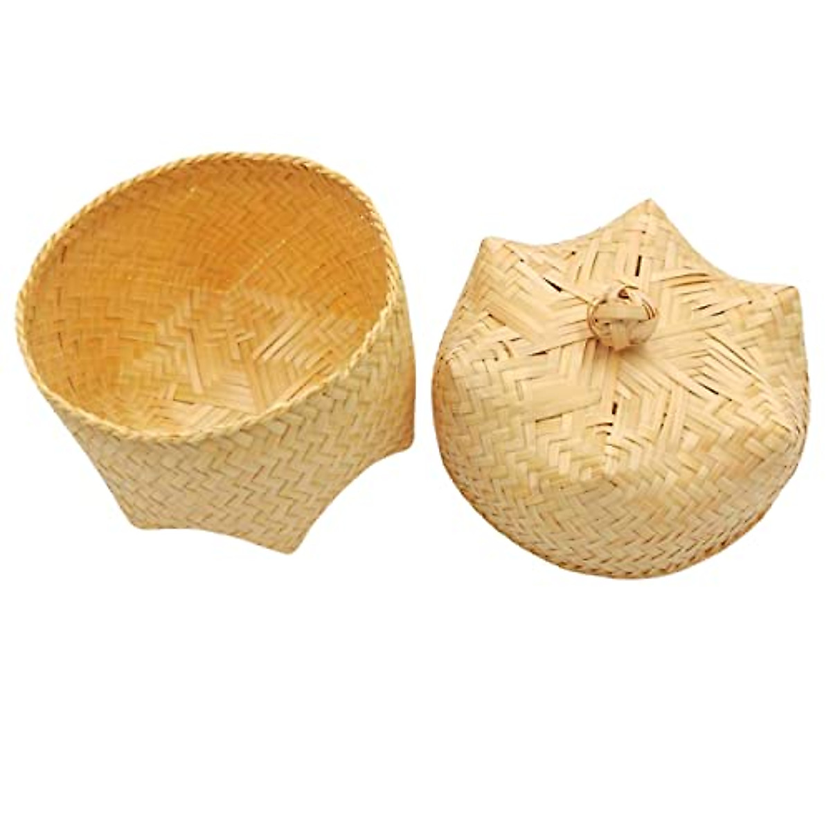 Bamboo Sticky Rice Serving Basket 4.5 x 3.5 Inch, Kratip, Intricately Woven Container, Hexagon-Shaped Weave Pattern, Thailand Handmade, Natural Color (Original Natural Bamboo Color)