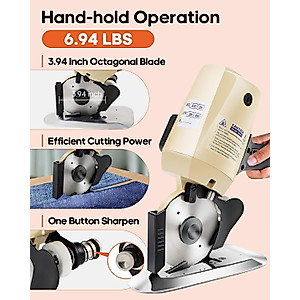 Electric Rotary Fabric Cutter, 100V Electric Cloth Cutting Machine, Octagonal Blade Cloth Cutter Electric Scissors with Automatic Sharpener, for Multi Layer Carpet Leather