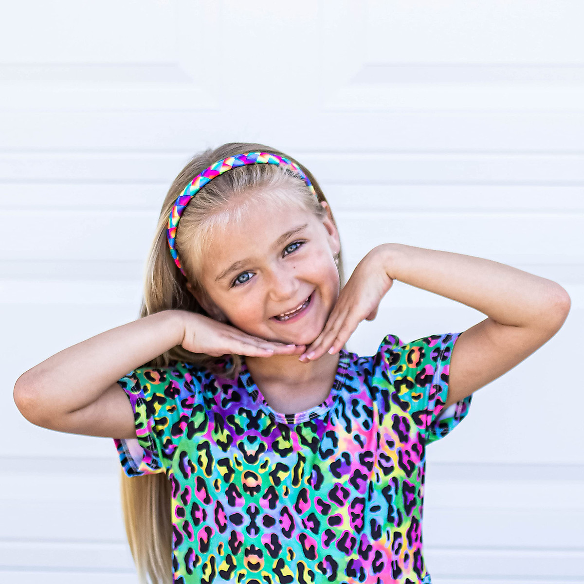 FROG SAC Rainbow Headband for Girls, Tie Dye Headbands for Kids, Cute Hard Head Band for Little Girl Hair Accessories, Unicorn Fashion Braided Hair Band, Basketweave Hand Braid Headband