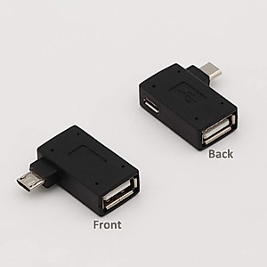 AuviPal 2-in-1 Powered Micro USB OTG Adapter 90 Degree Left Angled for PlayStaion Classic, Raspberry Pi Zero, Chromecast and TiVo Stream 4K - 2 Pack